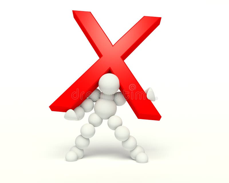 3d Man Vector Illustration Leaning on Red Cross. Stock Vector ...