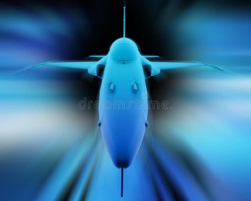 3D fighter jet. Front view stock illustration. Illustration of turbine ...