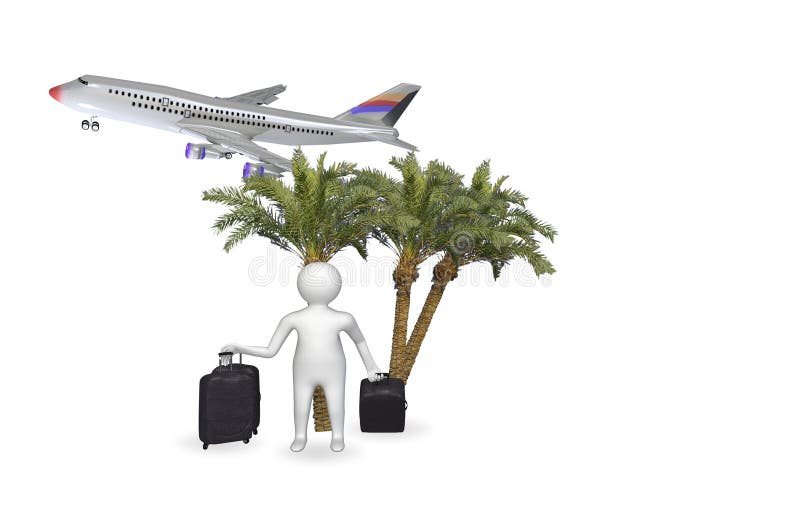 3D figure with airplane stock photo. Image of visiting - 38073950