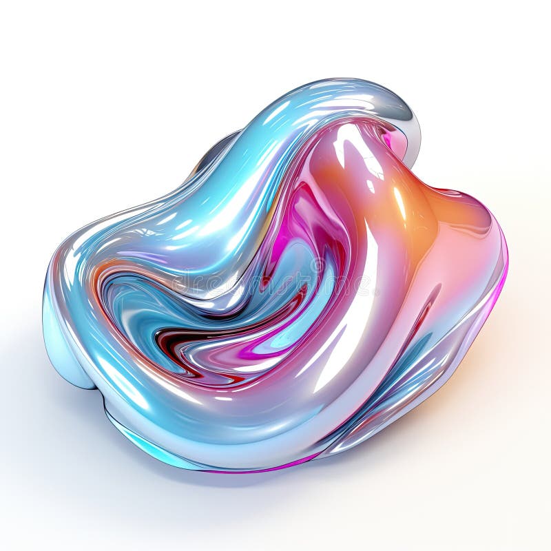 3d Fluid Holographic Iridescent Bubble Shape, Isolated on White Stock ...
