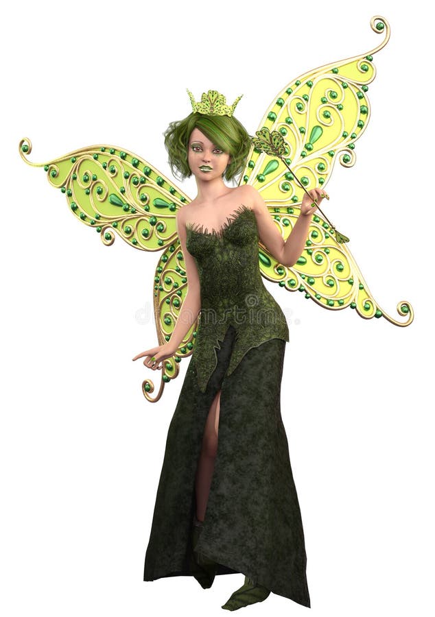 3D Forest Fairy Queen with Green Wings Stock Illustration ...