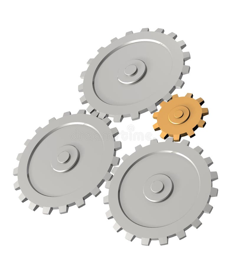 The 3d Gold Gear, Rotating Three Steel Gears Stock Illustration ...