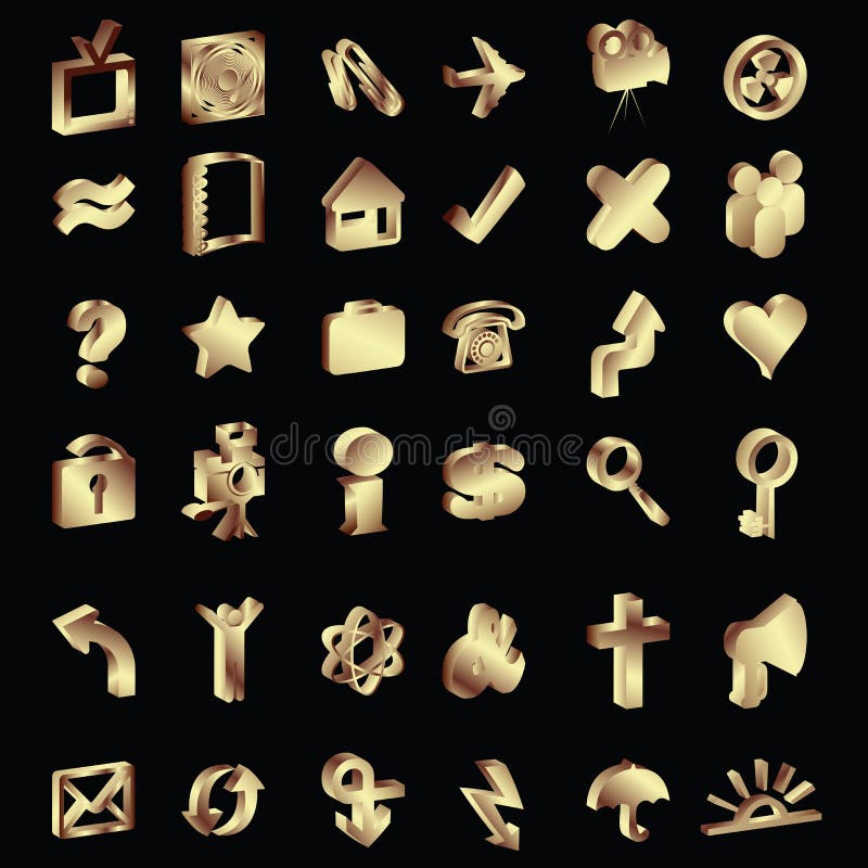 3D gold icons set stock vector. Illustration of people - 12814371