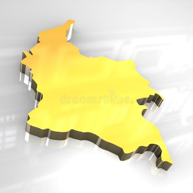 3d golden map of Colombia stock illustration. Illustration of ripple ...