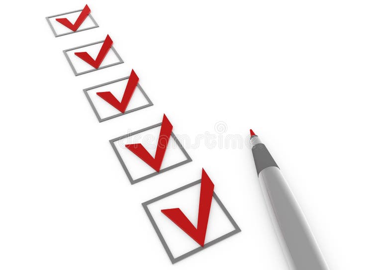 3d gray check box red pen stock illustration. Illustration of mark ...