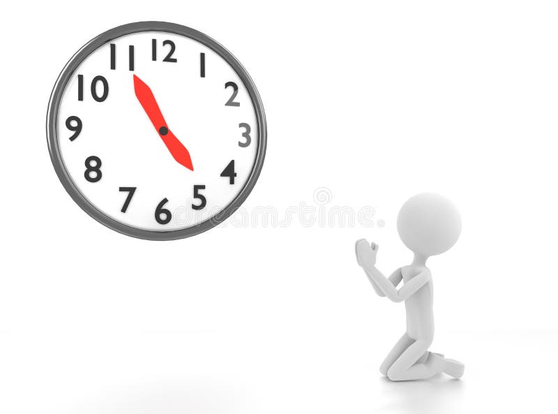 3d Gray Man Begs for Clock To Reach 5 Pm Stock Illustration ...