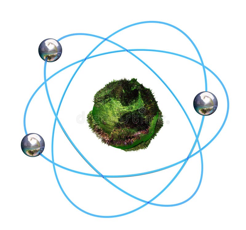 3D Green Atomic Structure With Blue Orbitals Stock Illustration ...