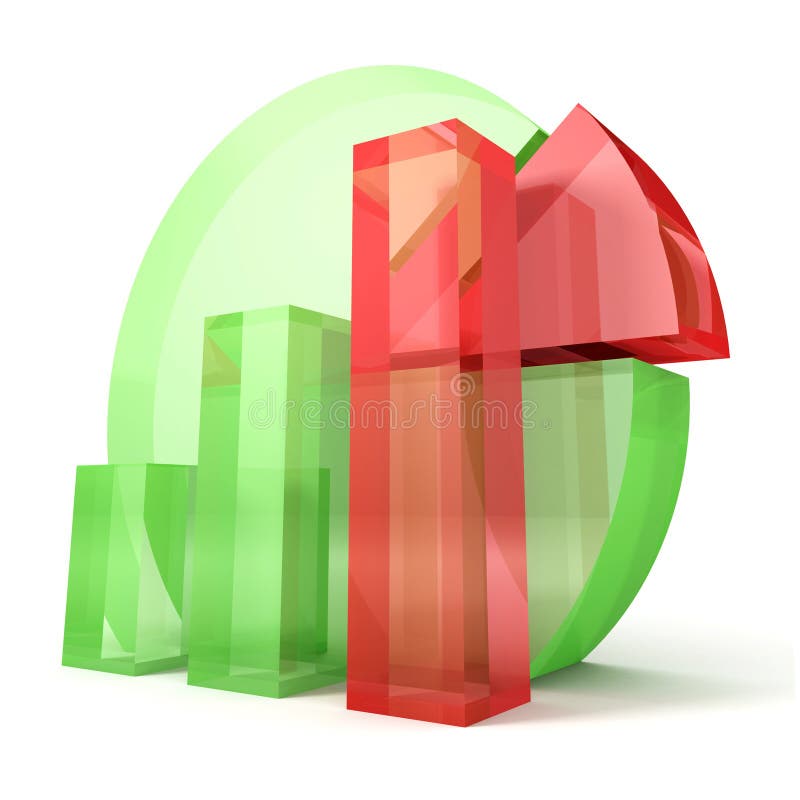 3d Green Pie Chart and Bar Graph with Red Parts Stock Illustration ...