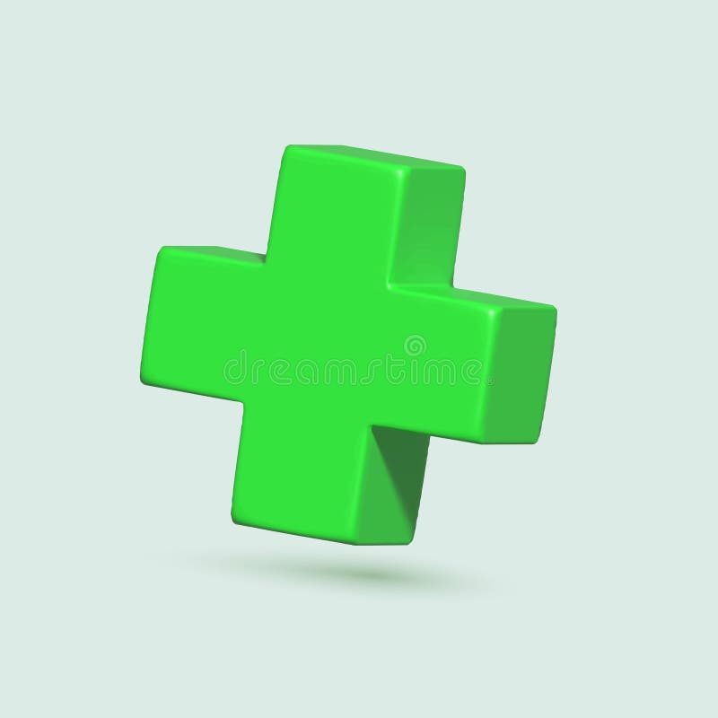 3d Green Plus Sign. Vector Illustration in Cartoon Style Stock Vector ...
