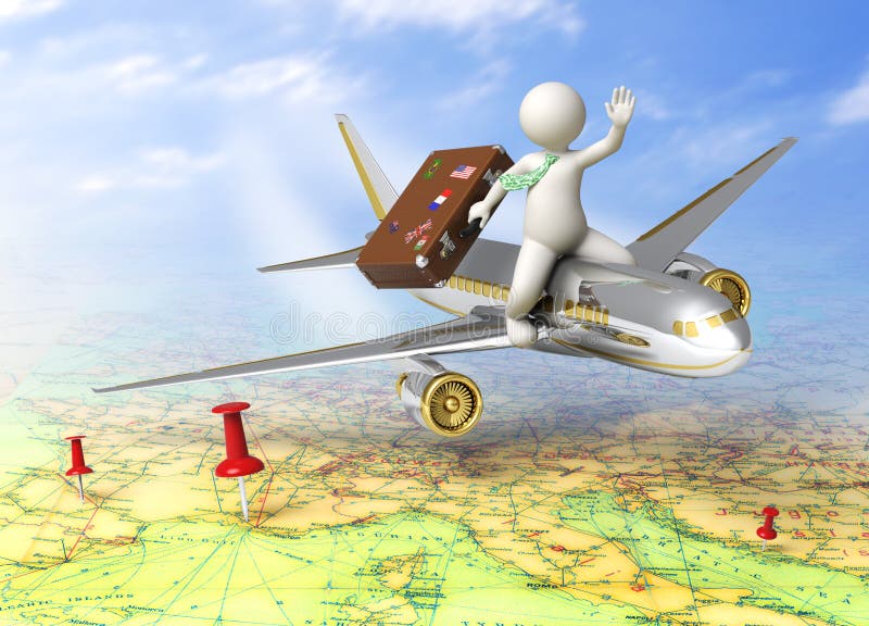 3d guy traveling by plane stock illustration. Illustration of traveling ...
