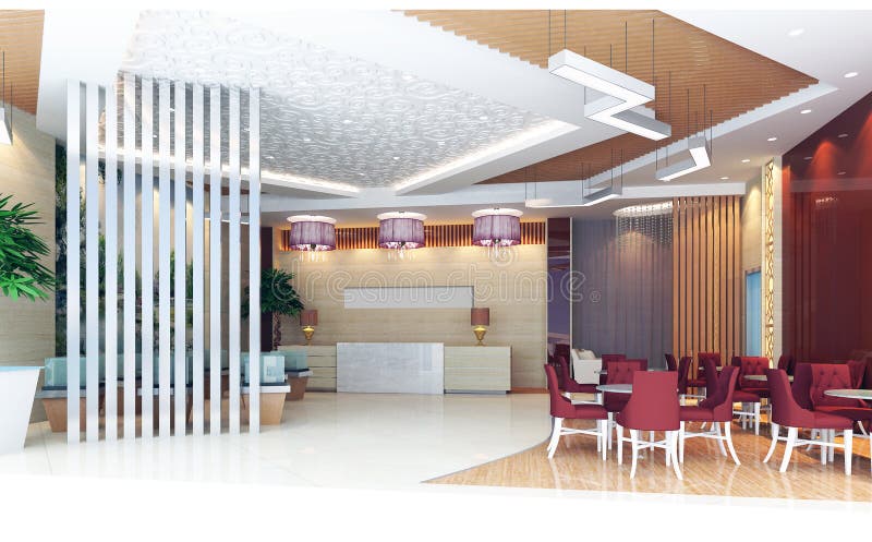 3d Hall Rendering, Reception Room Stock Illustration - Illustration of ...
