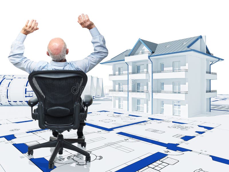 3d house and man stock photo. Image of architect, senior - 20697464