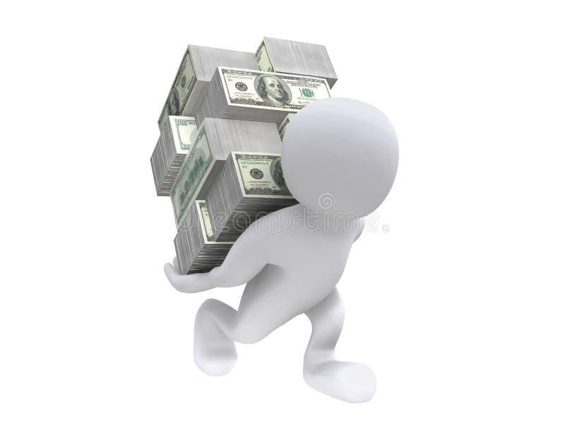 3D Human Carrying Money on Back Stock Illustration - Illustration of ...