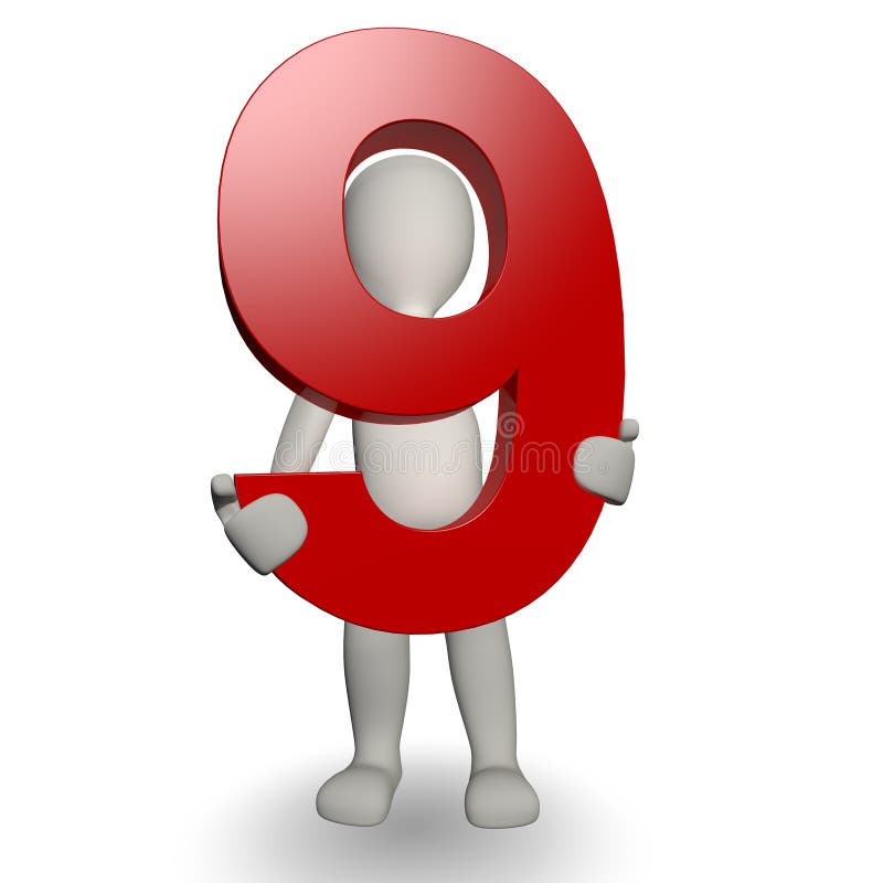 3D Human Charcter Holding Number Nine Stock Illustration - Illustration ...
