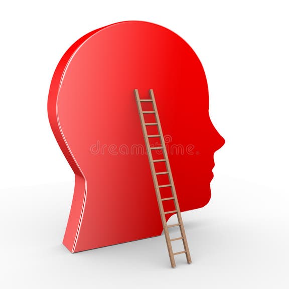3d human head and ladder stock illustration. Illustration of access ...