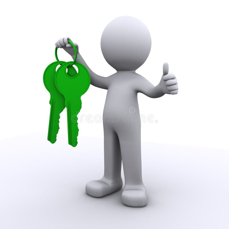 3d human with keys in hand stock illustration. Illustration of ...