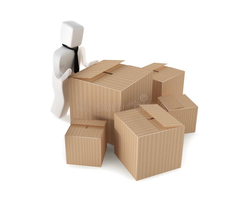 3d human pushing boxes stock illustration. Illustration of merchandise ...