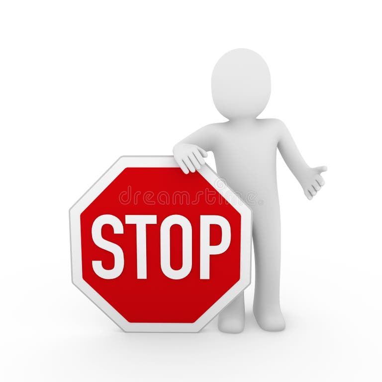 3d Human Stop Red Sign White Stock Illustration - Illustration of ...