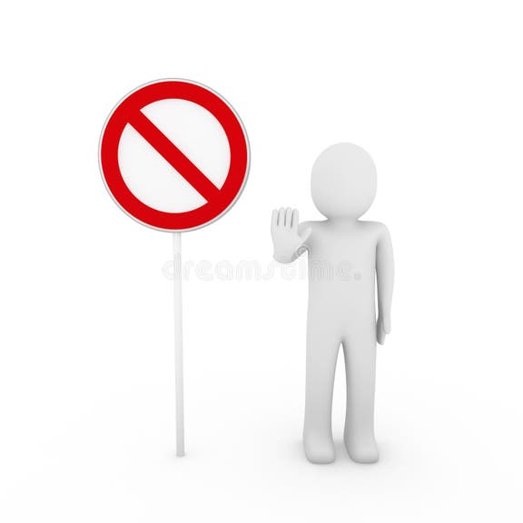 3d Human Stop Red Sign White Warning Stock Illustration - Illustration ...