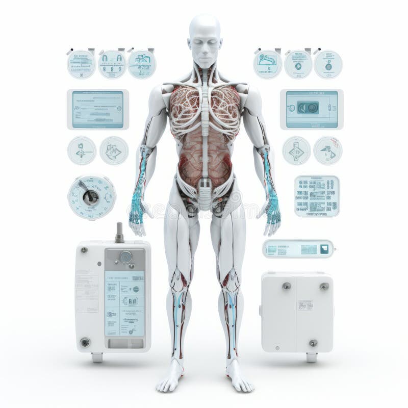 3d Human System with Medical Devices: Argus C3 Style Rendering in White ...