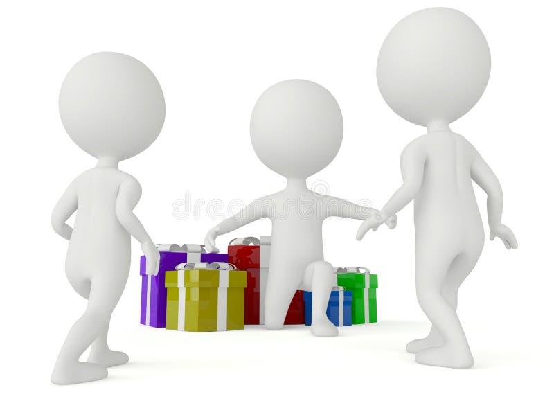 3d Humanoid Character with Gift Box Stock Illustration - Illustration ...