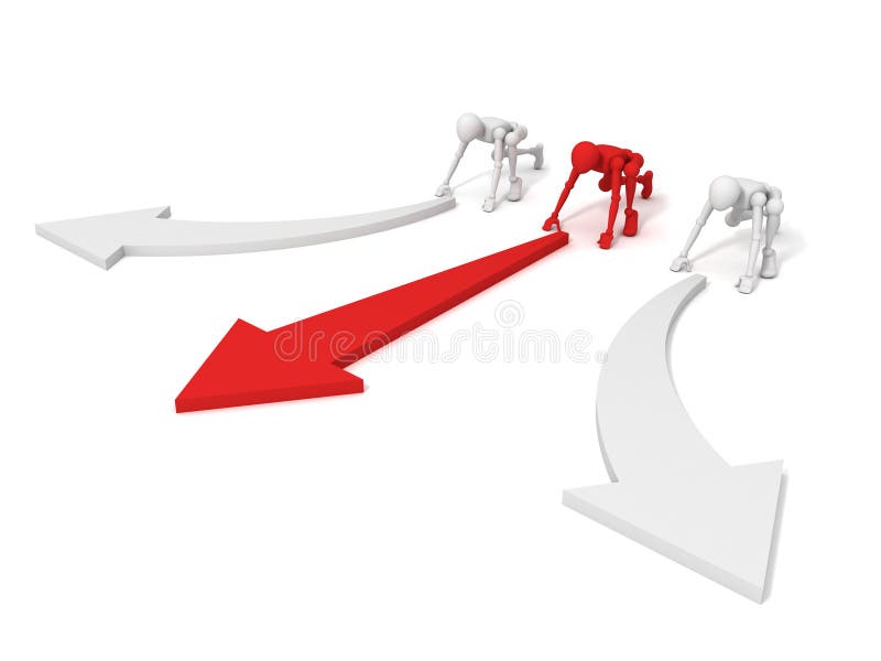 3D Humans Race Ready To Start with Arrow Direction Stock Illustration ...