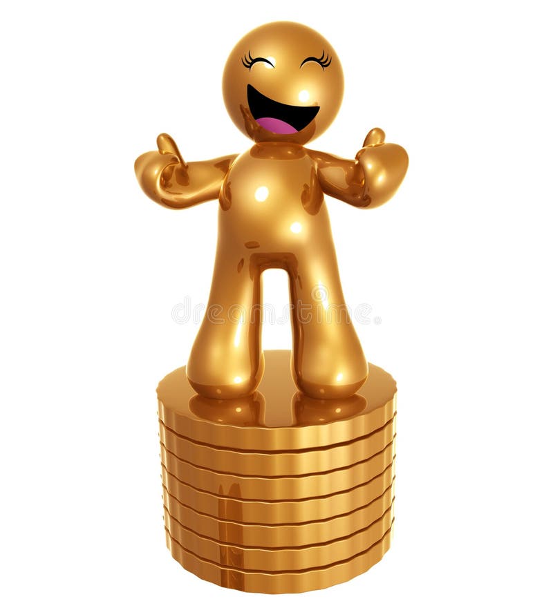 3d Icon Figure with Gold Coin Piles Stock Illustration - Illustration ...