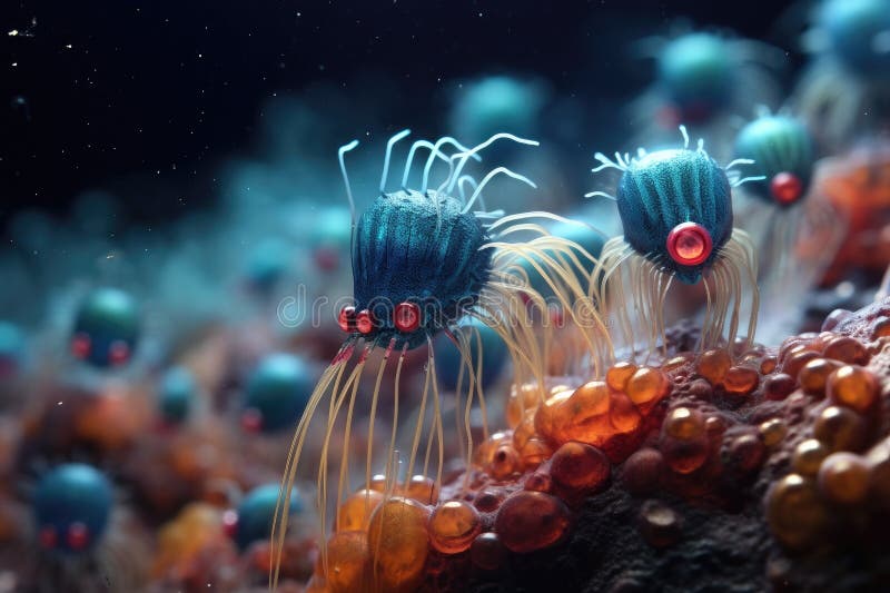 3D Illustration of a Group of Microorganisms in a Marine Environment ...