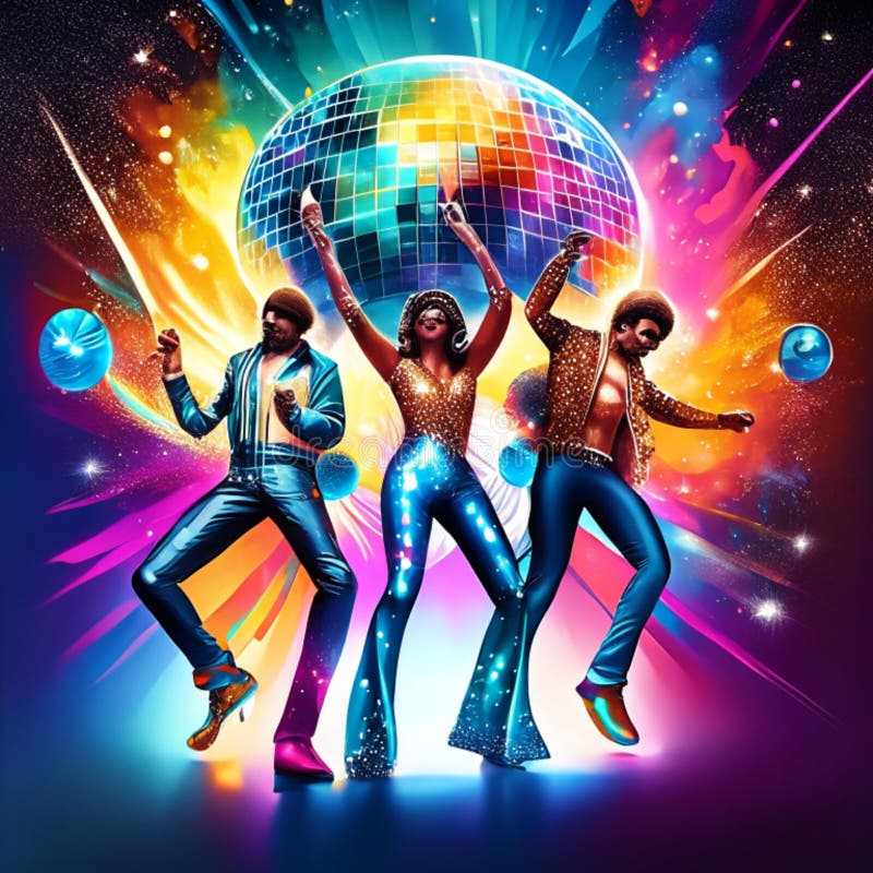 3d Illustration of a Group of Young People Dancing with Disco Ball AI ...