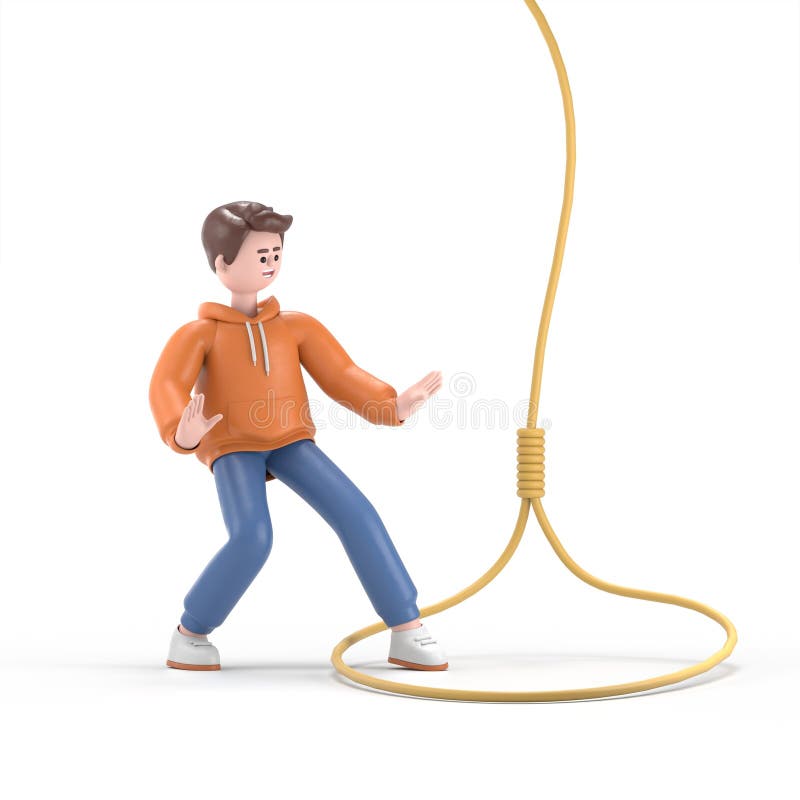 Man Caught in a Net Trap and Hung Up. Stock Vector - Illustration of ...