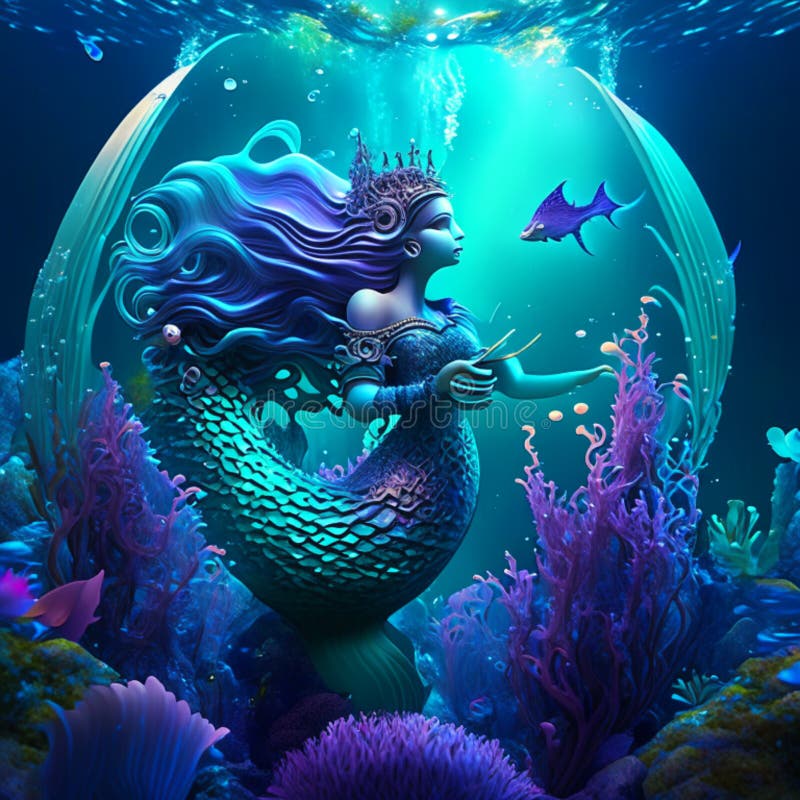 3d Illustration of a Mermaid Swimming in an Underwater World. AI ...