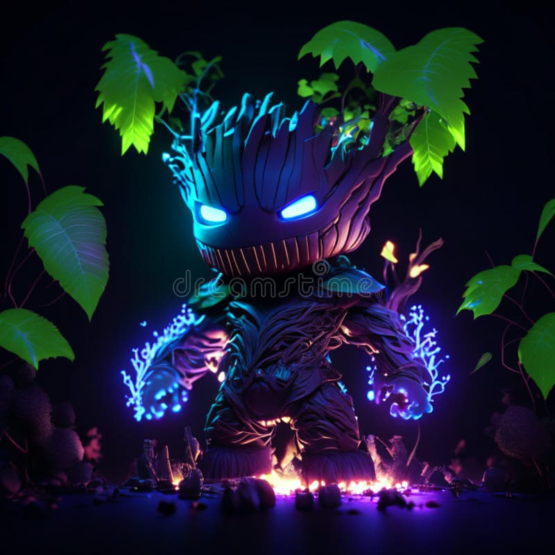 3d Illustration of a Monster with Neon Lights. 3d Rendering AI ...
