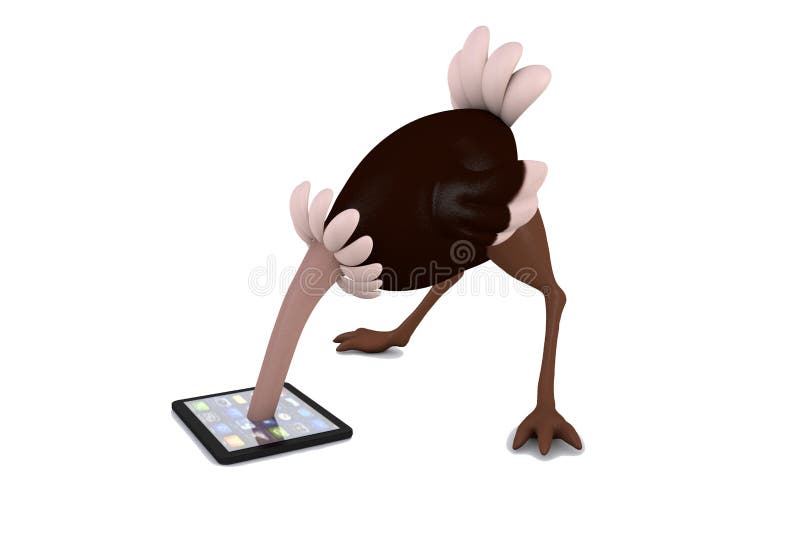 3D Illustration an Ostrich Studies a Tablet PC Stock Illustration ...