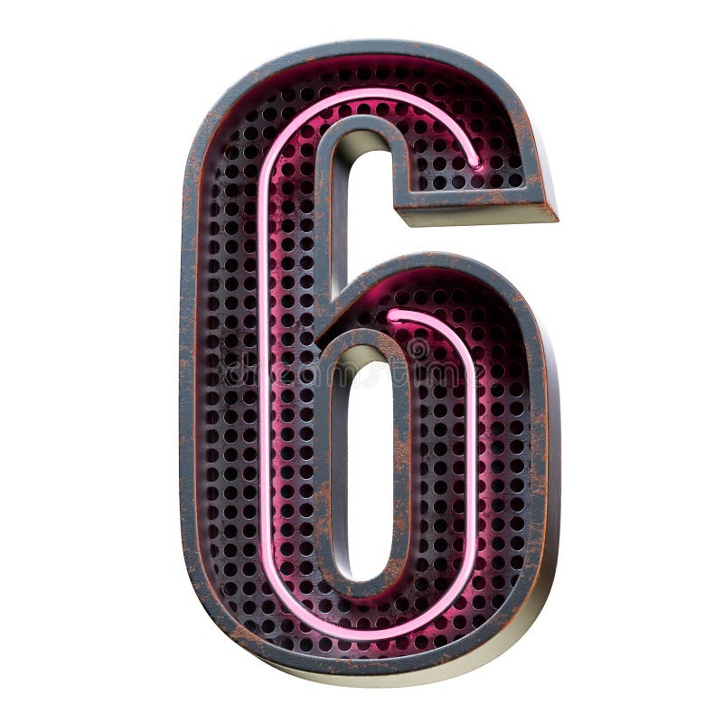 3D Illustration of Pink Neon Light Digit Number Character 6 Font. Stock ...