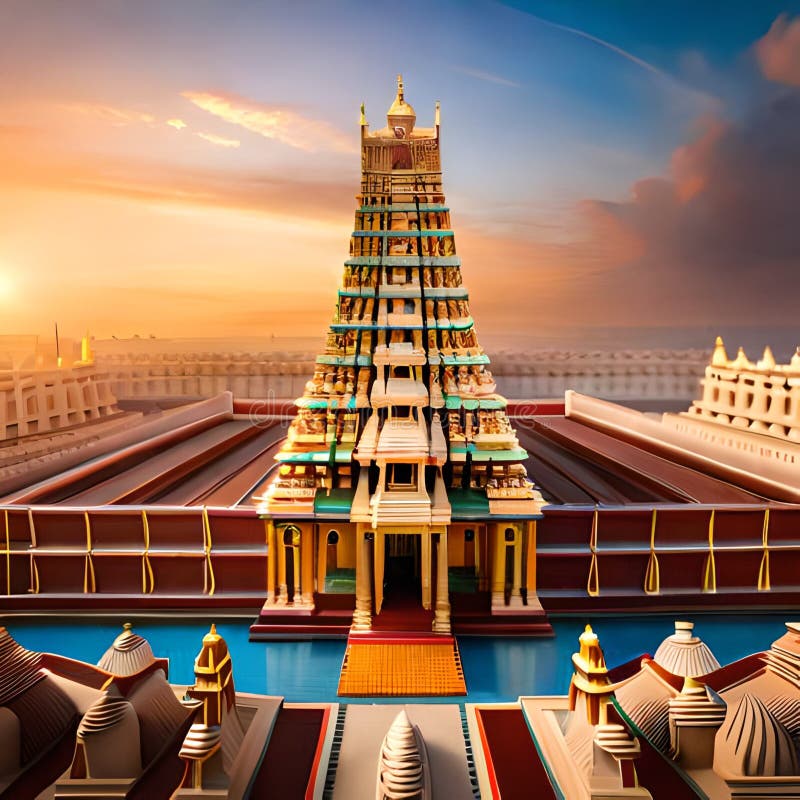 A 3d Illutration of an Ancient Indian Temple with Dravidian ...