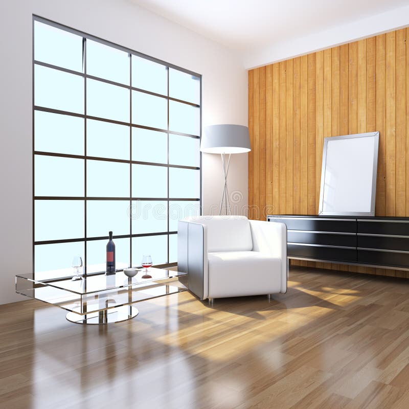 3D Indoor Sitting Room Rendering Stock Illustration - Illustration of ...