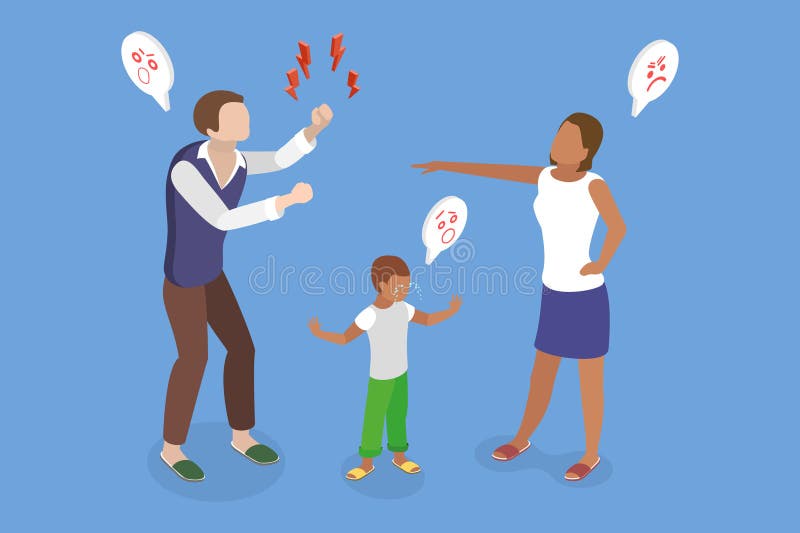 3D Isometric Flat Vector Illustration of Conflict and Fight in Family ...