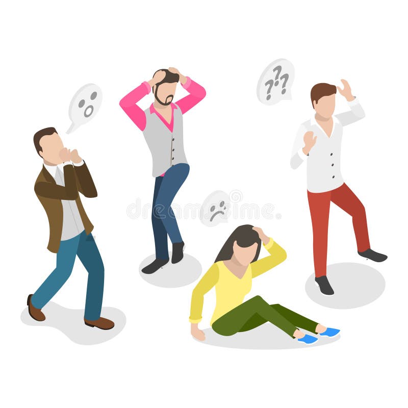 3D Isometric Flat Vector Illustration of Shocked, Frightened, Scared ...