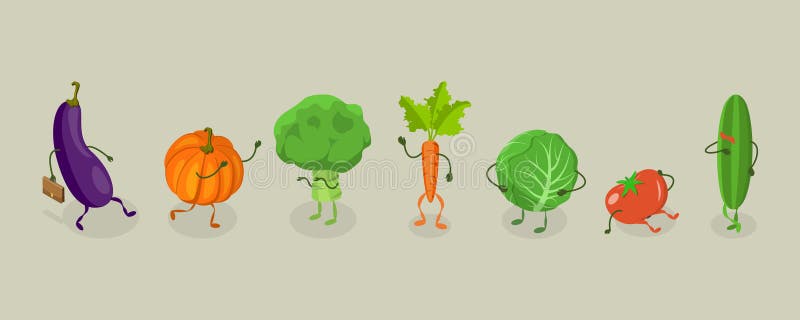 3D Isometric Flat Vector Set of Cute Vegetables Stock Vector ...