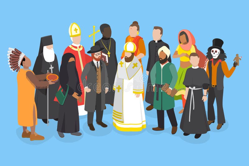 3D Isometric Flat Vector Set of People of Different Religious Stock ...