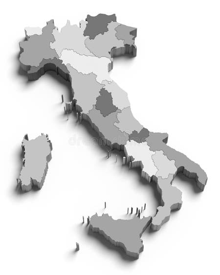 3d Italy grey map on white stock illustration. Illustration of calabria ...