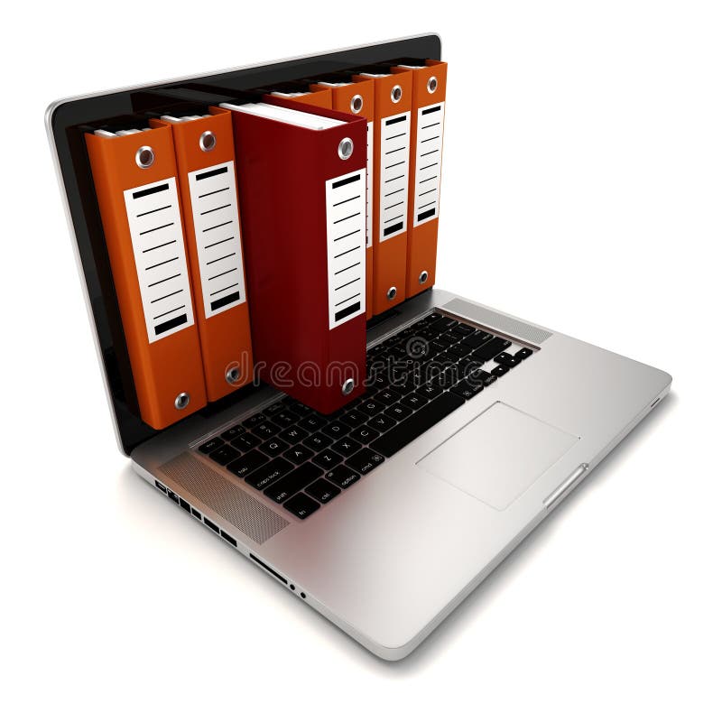 Laptop And Folders Shows Administration And Organized Stock ...