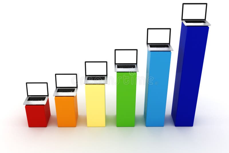 3d laptops and graph stock illustration. Illustration of grow - 27652567
