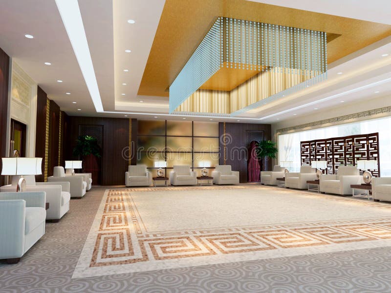 3d Large Reception Room Rendering Stock Illustration - Illustration of ...
