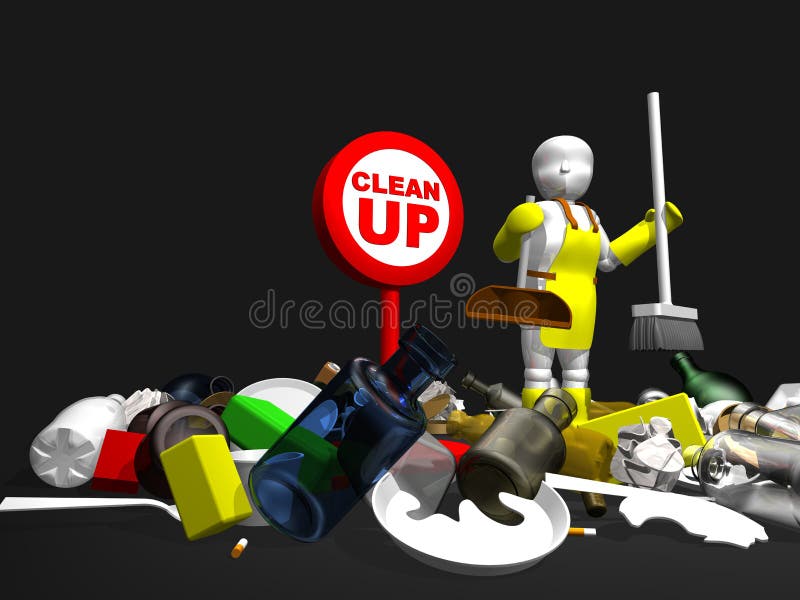 3D Little Cleaner. Rubbish Release Stock Illustration - Illustration of ...