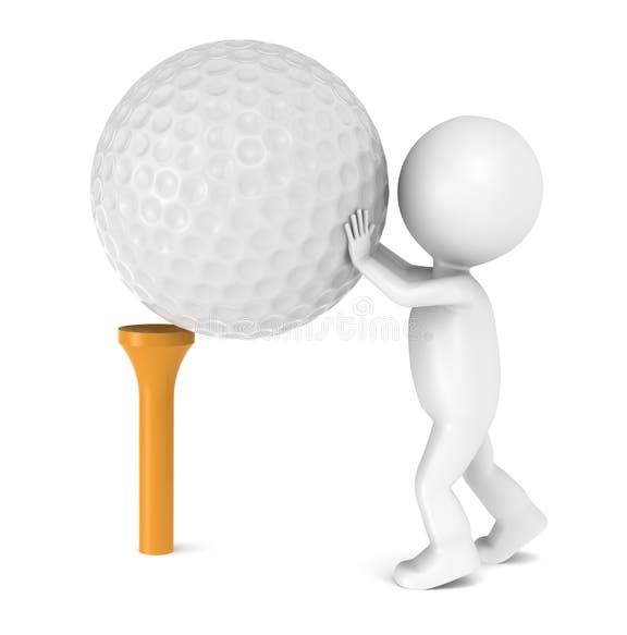 3D Little Human Character and a Golf Ball and Tee Stock Illustration ...