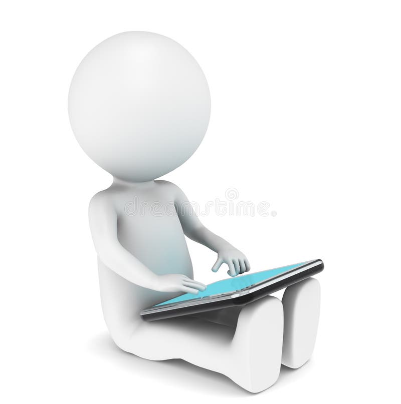 3d Little Human Character with Tablet Computer Stock Illustration ...