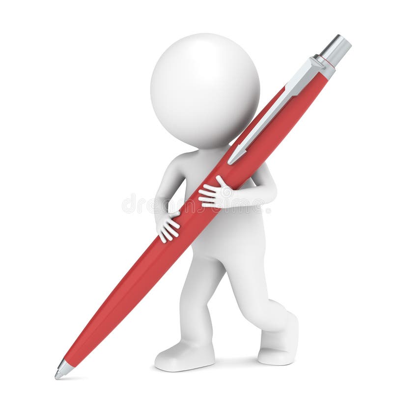 3D Little Human Character Writing with a Pen Stock Illustration ...