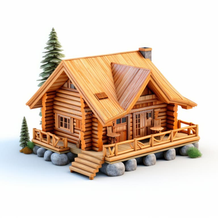 3d Log Cabin Model on White Background - Environmental Awareness Style ...