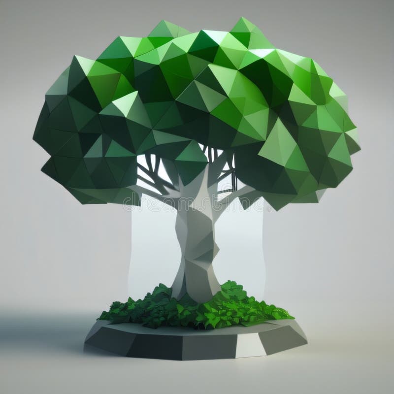 3D Low Poly Tree on a Plain Background Stock Illustration ...
